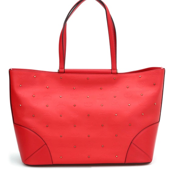 MCM | Bags | Mcm Authentic Claudia Red Medium Studded Shoulder Bag Nwt ...